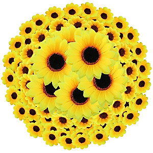WILLBOND 124 Pieces Fake Sunflowers 3.5 Inch and 1.6 Inch Artificial Sunflower Heads Fabric Floral for Home Decoration Wedding Decor Bride Holding Flowers Garden Craft Art Decor