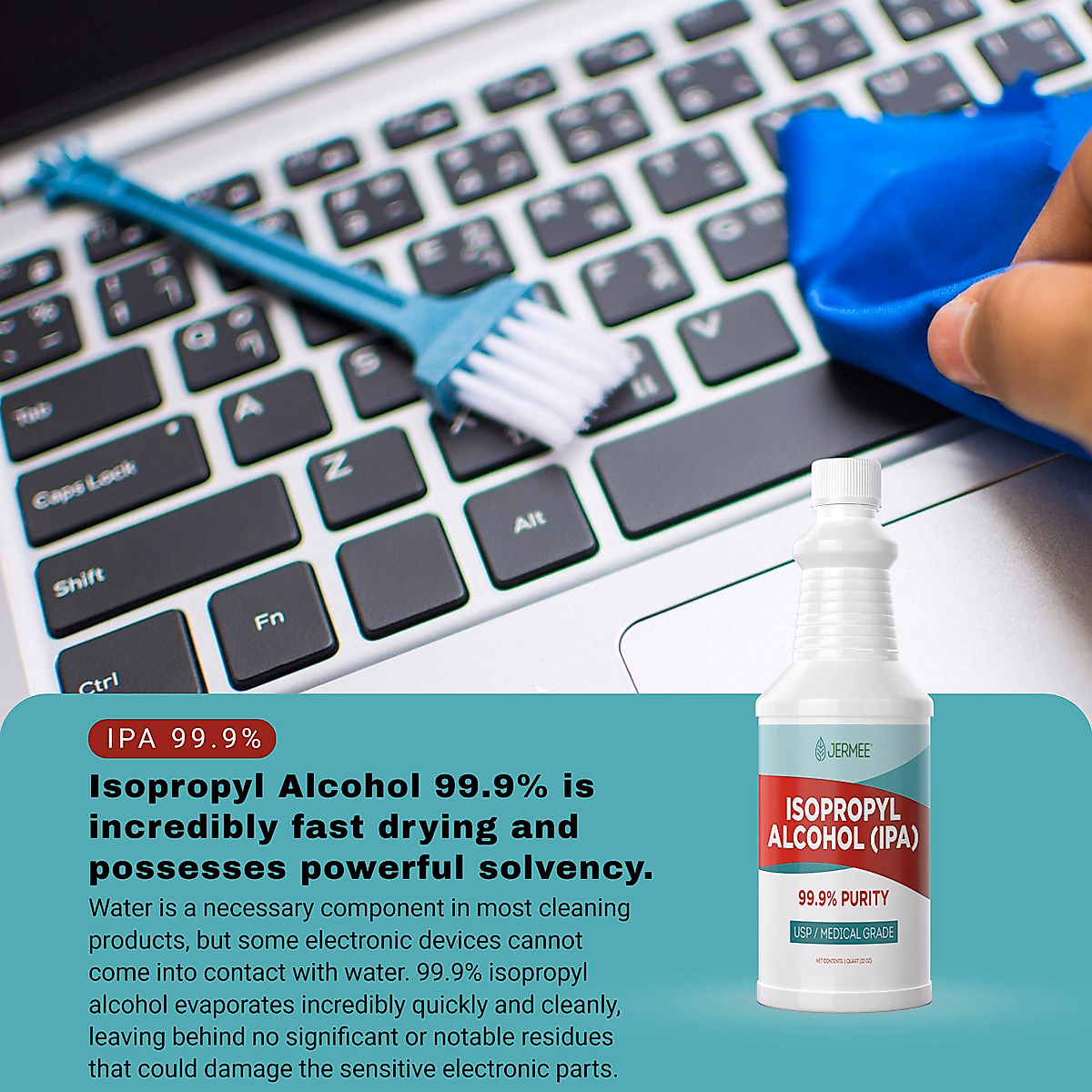 Jermee Isopropyl Alcohol (IPA) 99.9% Purity - USP/Medical Grade - Concentrated Rubbing Alcohol, Made in The USA, 32 Ounce, 2 Pack