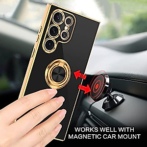 BENTOBEN Compatible with Samsung S23 Ultra Case with 360° Ring Holder, Shockproof Slim Kickstand Magnetic Support Car Mount Women Men Protective Phone Case for Samsung Galaxy S23 Ultra, Black/Gold