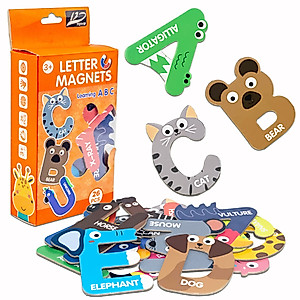 ABCaptain Refrigerator Animal Alphabet Magnets Magnetic Letters Toy, Large ABC Uppercase Preschool Educational Spelling Fridge Game Gift for Kids Toddlers Boys & Girls Ages 3 4 5 (26Pcs)