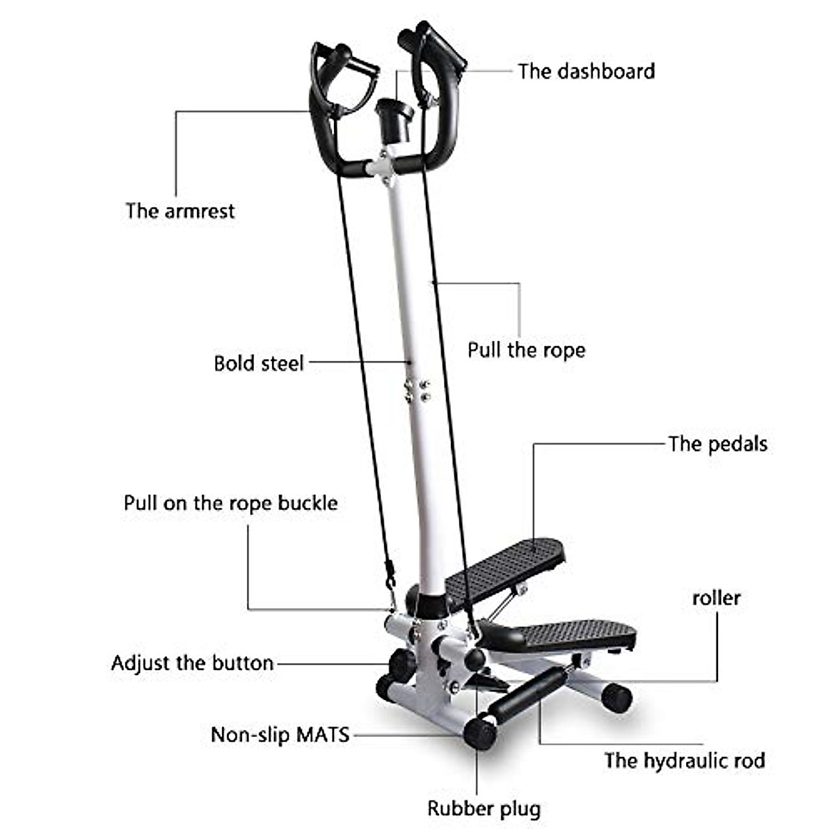 MAD HORNETS Step Fitness Machines Stair Stepper Machine with Handlebar Stair Stepper Fitness Workout Exercise Machine Cardio Equipment with Handle Bar and Digital Display and Resistance Bands