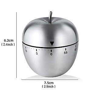 UD Apple Kitchen Timer Cute Manual, Stainless Steel Metal Mechanical Visual Countdown Cooking Timer with Loud Alarm for Kitchen Cooking Baking Sports Kids (Apple), A003