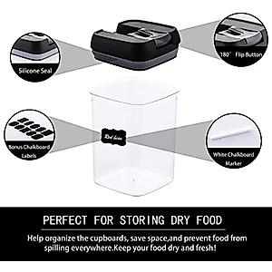 Airtight Food Container - 7 PC BPA Free Plastic Food Storage Containers with Easy Lock Lids - Stackable Sugar, Flour, Cereal & Beans Containers with Labels & Marker included (Lid Black)