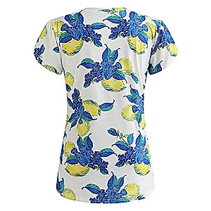 Women V Neck Printed T Shirt Casual Loose Pullover Short Sleeve Tops Cotton Blouses for Women Summer,Dressy Tops for Women Indian