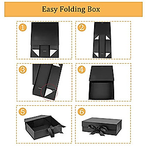 DaiUni 10.5"X7.5"X3.1" Black Magnetic Gift Box with Lid and Ribbon for Presents