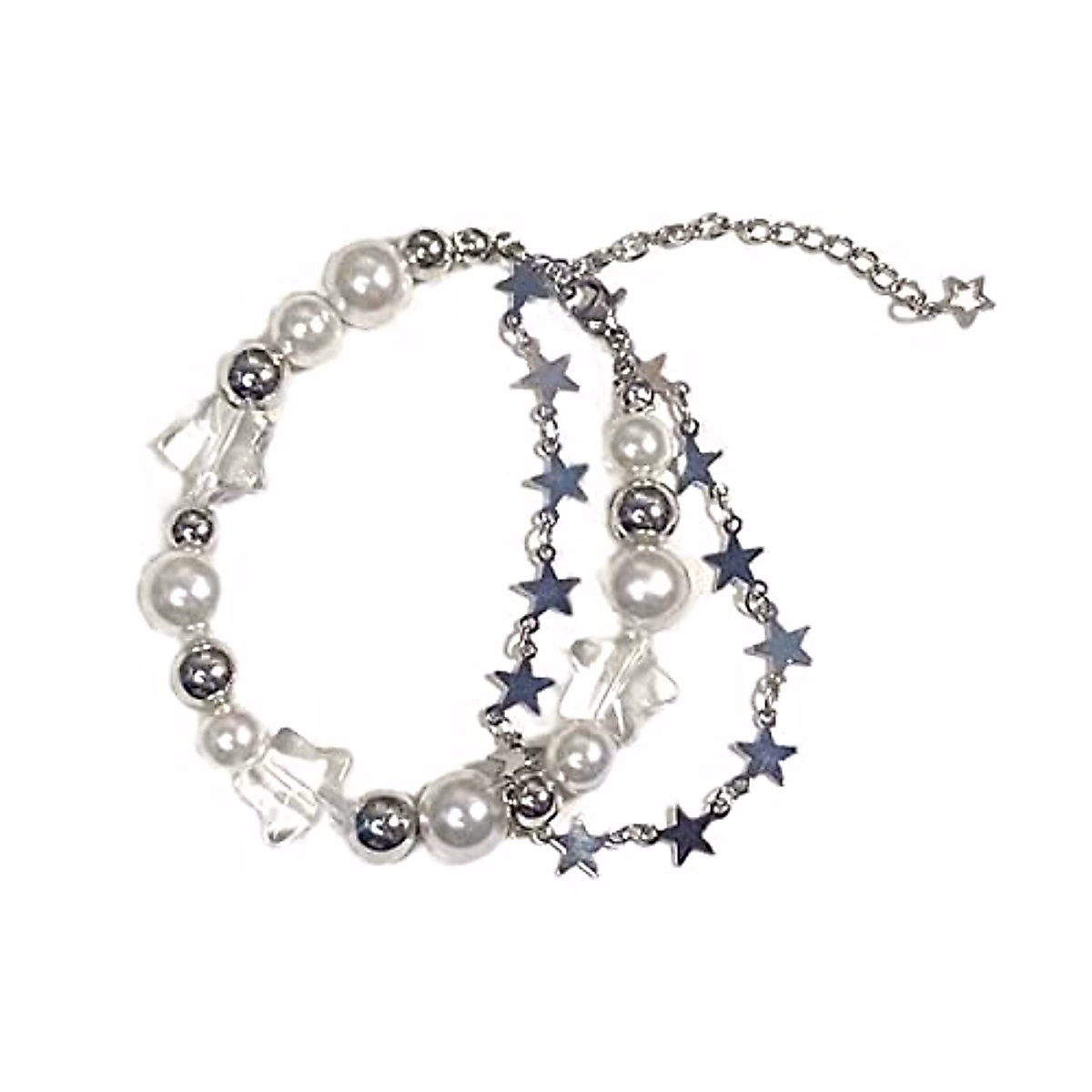 Y2K Star Pearl Beaded Chain Adjustable Aesthetic Bracelet Bracelet Chain Grunge Gift for Women Girl Jewelry Gifts Punk Gothic Link Dainty Bracelet Resin Transparent Star Cool-Set