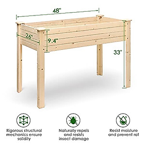 Fun Memories Raised Garden Bed 48x26x33 Inch - Elevated Solid Spruce Wood Planter Box Stand with Legs - Outdoor Patio Garden Backyard Balcony for Growing Herbs, Vegetables, Flowers - 360 lbs Capacity