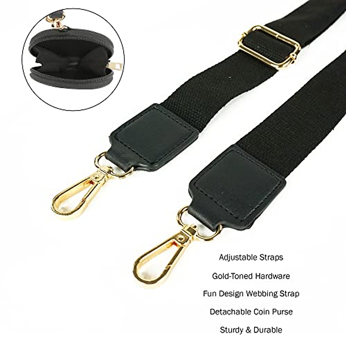 EVVE Wide Replacement Straps for Handbags with Coin Purse - For Over Shoulder Crossbody Bag, Guitar Style, Adjustable Length