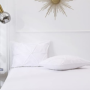 LUCKYBULL White King Comforter Set 8 Pieces Pintuck Bed in a Bag, Pinch Pleat Soft Textured Microfiber Bedding with Sheets, Skirt, Pillowcases & Shams for King Bed