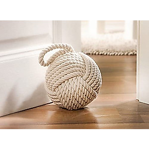 Westcharm 6" Dia. Cream Monkey Fist Rope Knot Door Stopper | Nautical Knot Door Stop | Decorative Tablecloth Weight | Weighted Window Wedge | Coastal Rope Ball Bookend | Sailor's Knot Doorstop - Ivory