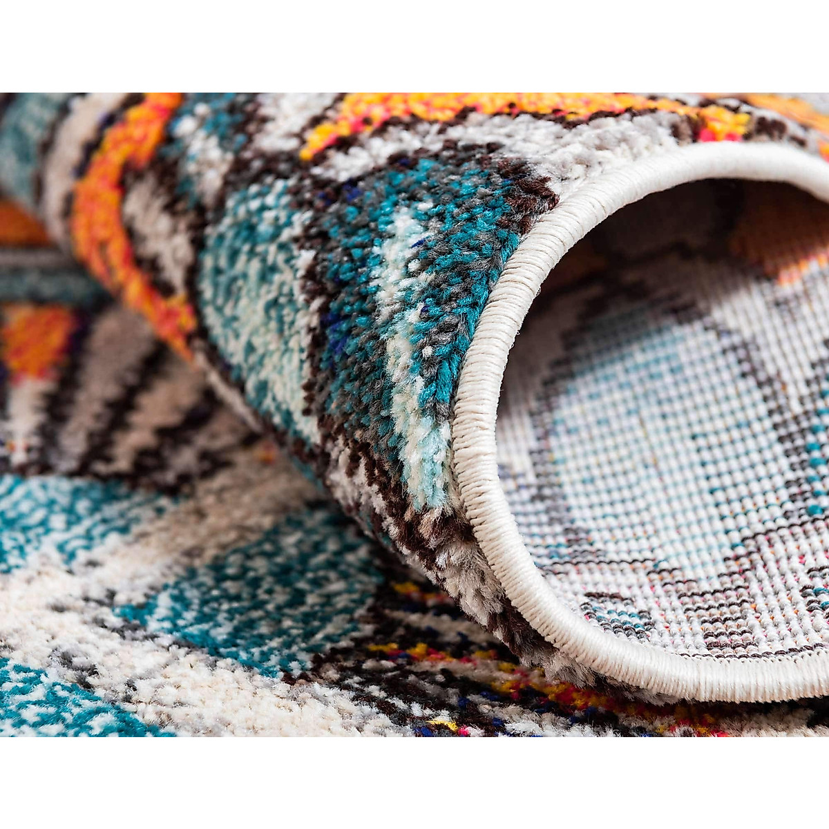 Unique Loom Estrella Collection Floral, Geometric, Vibrant, Modern, Abstract Area Rug (5' 0 x 8' 0 Rectangular, Orange/Blue)