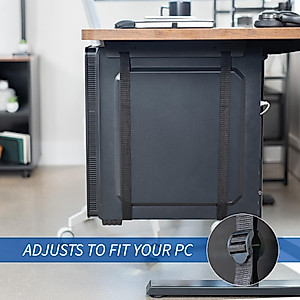 VIVO Under-Desk and Wall Mount PC Adjustable Strap and Steel Bracket Holder, Computer Case Carrier, Black, MOUNT-PC02S
