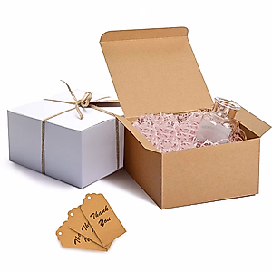 Starrky Kraft Paper Gift Boxes, 12PCS Kraft Paper Present Packaging Boxes 8 x 8 x 4 Inches Kraft Cardboard Gift Boxes for Valentine's Day Christmas Bridesmaid Proposal Birthdays Weddings Crafting