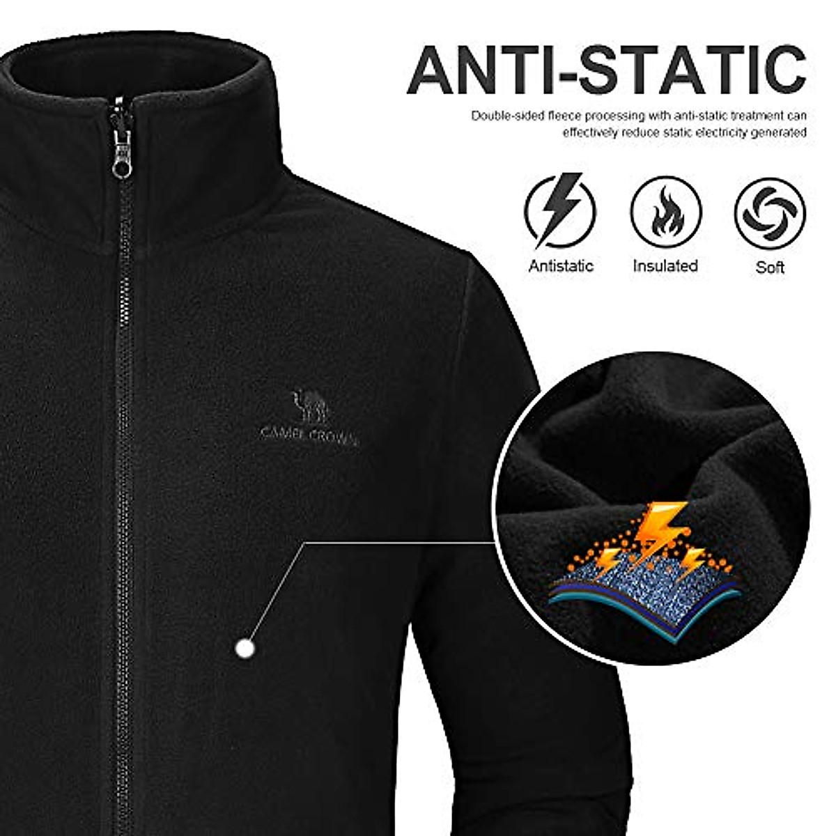 CAMEL CROWN Men’s Ski Jacket 3 in 1 Waterproof Winter Jacket Snow Jacket Windproof Hooded with Inner Warm Fleece Coat Black