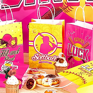 24 Pcs Softball Party Bags Gift Treat Bag Softball Goodie Bags Favors Paper Candy Bags with Handle for Sports Theme Birthday Baby Shower Party Decorations Supplies, 6 Designs