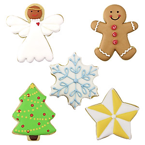 Christmas and Holiday Cookie Cutters 5-Pc Set Made in USA by Ann Clark, Gingerbread Man, Christmas Tree, Star, Snowflake, Angel