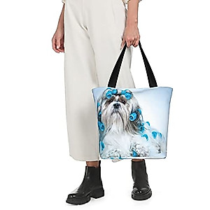 Shih Fur Tzu Dog Curlers Haired Women's Shoulder Handbag Gym Tote Bag Storage Handle Bag