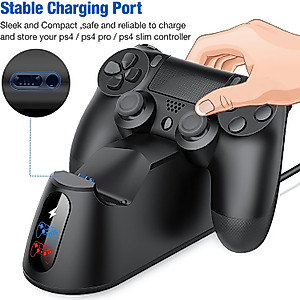 PS4 Controller Charger Station, PS4 Charger PS4 Charging Station for PlayStation 4 Dualshock 4 Controller, Upgraded PS4 Charging Dock Station with 1.8H Fast-Charging for PlayStation 4 Controllers