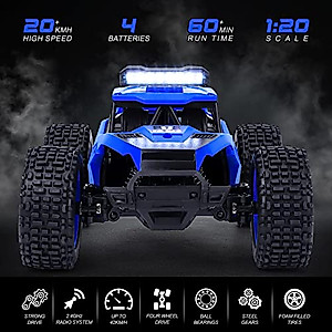 2pcs RC Cars,1:20 Scale Remote Control Toy Car, 4WD High Speed 11.2MPH All Terrains Electric Toy 4×4 Off Road RC Car,with LED Headlight and Two Rechargeable Battery for Boys Kids and Adults Gift