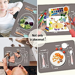 Kids Placemats, Silicone Baby Montessori Placemats for Kids Toddler Children Reusable Non-Slip Table Dining Mats for Restaurant, 2 Pack,Darkgrey&MistyRed