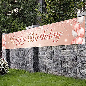 Happy Birthday Rose Gold Banner Backdrop Balloon Confetti Theme Decor Decorations for Girls Women 21st 30th 40th 50th 60th 70th 80th 90th Birthday Party Pink Birthday Party Supplies Glitter