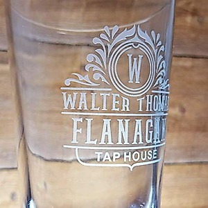 Personalized Pint Beer Glasses 2 x with Etched Vintage Text Logo Design, Set of 2