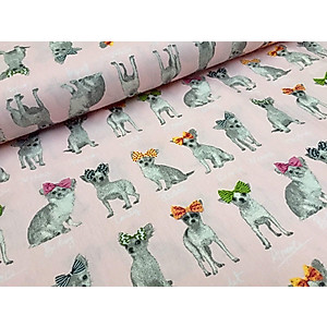 Chihuahua Dog 100% Cotton Poplin Fabric Print - Animal Dogs Material - 59'' Wide - Pink (Sold by The Yard)