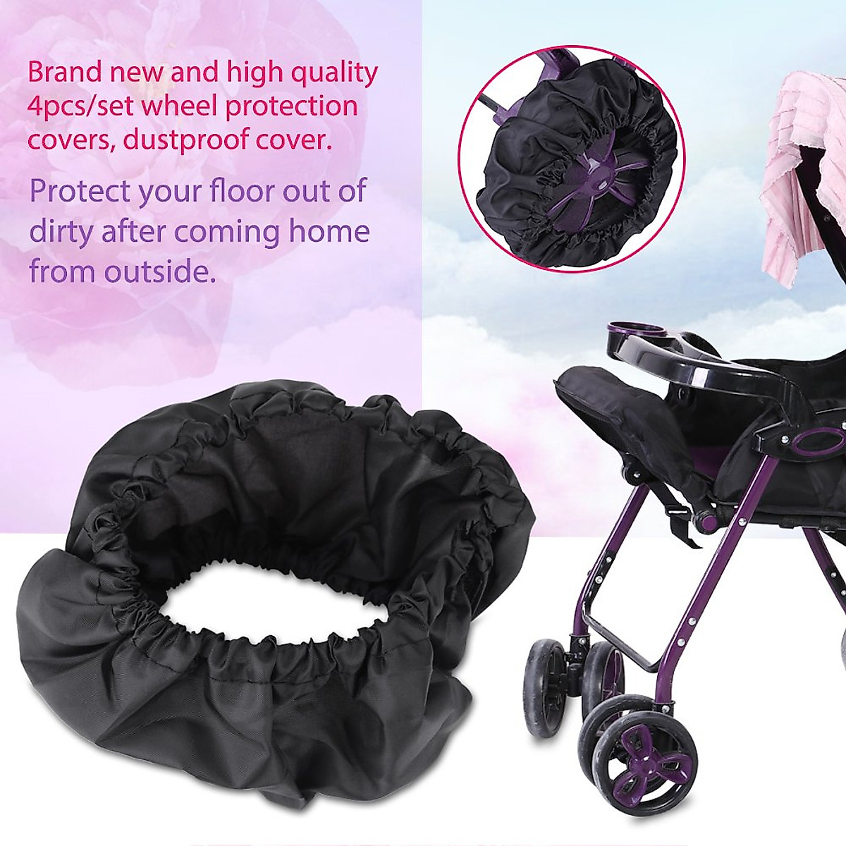 4Pcs/Set Baby Carriage Dust Cover Stroller Wheel Black Dustproof Accessories for Child Kid Baby(S)