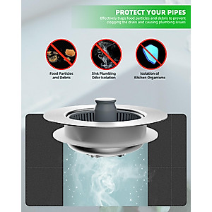 Hibbent Universal 3 in 1 Metal Kitchen Sink Drain Strainer, Upgraded Stainless Steel Drain Stopper Combo, Pop Up Sink Stopper, Anti-Clogging Basket Strainer with Handle for US Standard 3-1/2" Drain