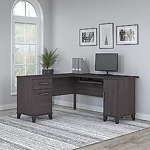 Bush Furniture Somerset 60W L Shaped Desk with Storage in Storm Gray