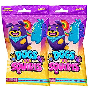 Dogs vs Squirls - Mystery Bag - 2pk - 4" Super-Soft & Bean-Filled Plushies! Collect These as Stocking Stuffers! Great for Advent Calendars - Great for Kids, Boys, & Girls!