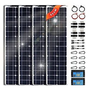 800 Watt Solar Panels 4 X 200w Solar Panel 12v-24v Flexible Solar Panel Kit with 40A Central Controller (2 pcs) IP67 Waterproof Suitable for Installation On Yachts/Roofs/Tents/Rvs…