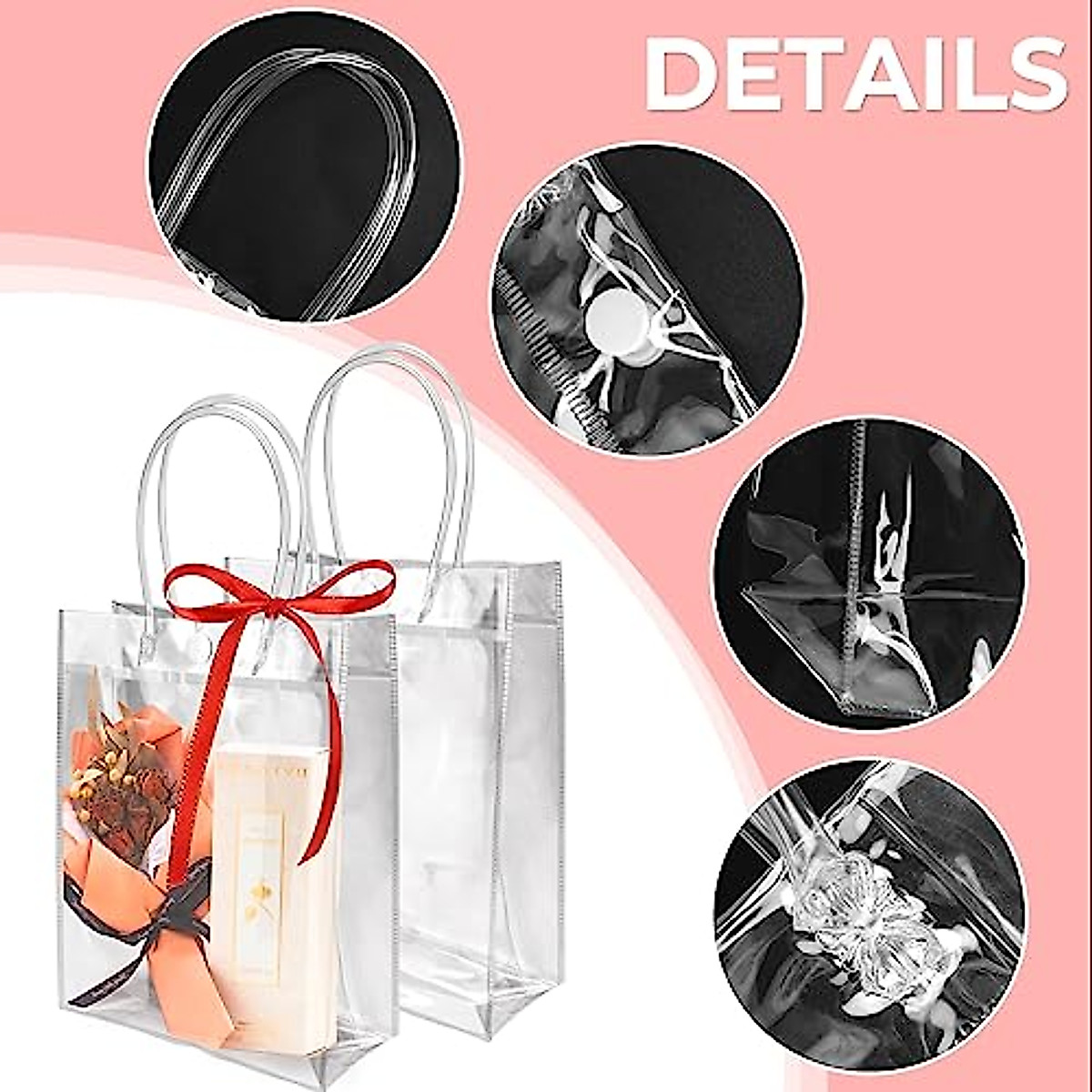 CZWESTC 36 Pcs Clear PVC Gift Bags with Handles, Small Transparent Gift Wrap Bags, Clear Tote Bag, Reusable Shopping Bags with Handle for Merchandise, Retail, Small Business (9.06 x 6.3 Inch)