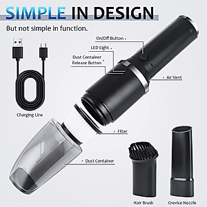 CDRCMXV Handheld Vacuum, Mini Hand Vacuum Cordless Rechargeable High Power Dust for Home, Small Vacuum Cleaner for Car Upholstery, Carpet, Pet Hair(Black)