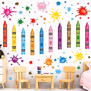 PENGFULL 78 PCS Crayon Wall Decals and Multicolor Paint Wall Decals sticker for Home Classroom School Decoration