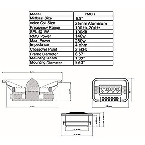 TORO TECH – PM6K, 6.5 Inch 2-Way Component Kit Pro Audio Shallow Mount Speakers - 340 Watts RMS Power / 140 Watts Music Program, 25mm Aluminum Tweeters, 4 Ohm, 1.5" Voice Coil (Pair)