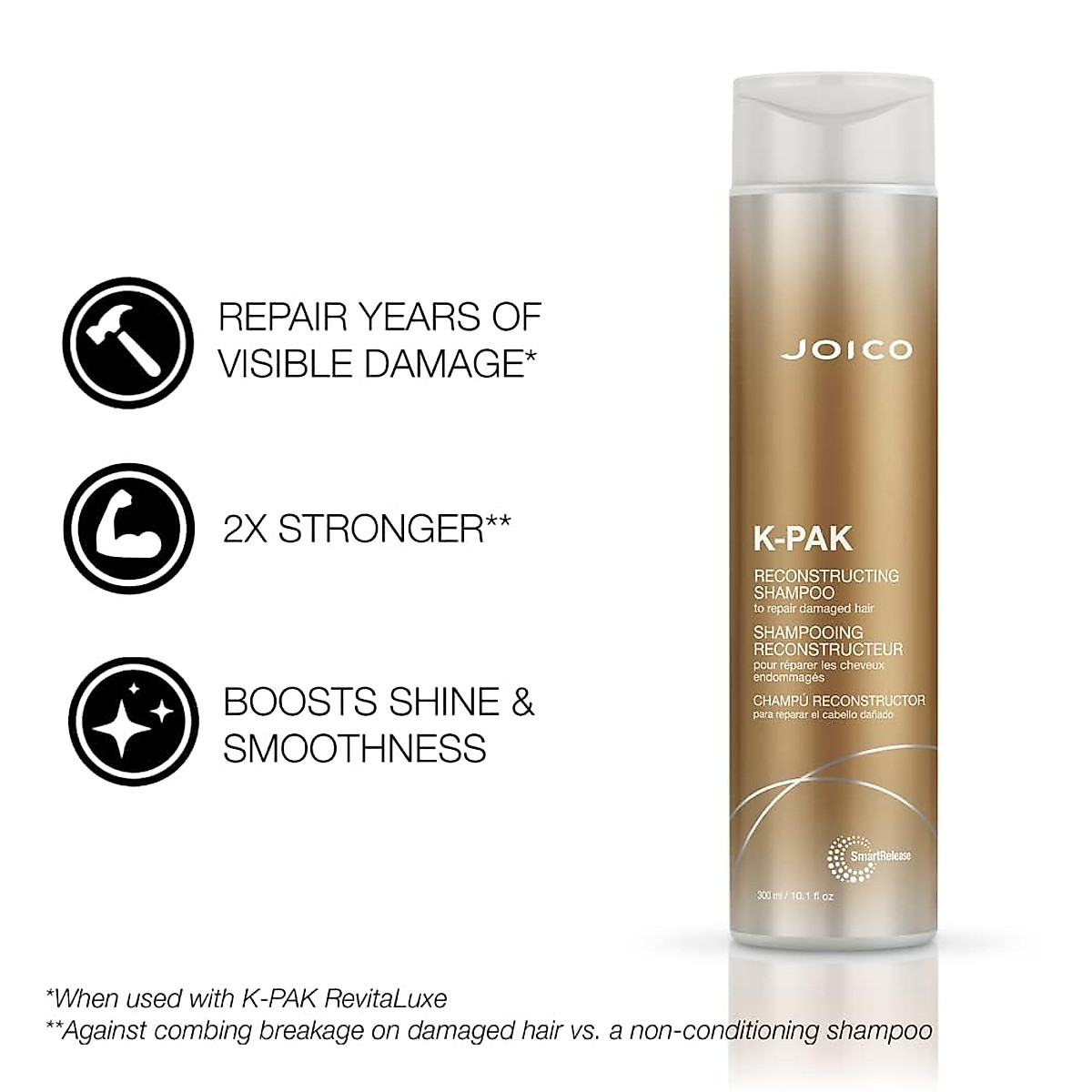 Joico K-PAK Daily Reconstructing Shampoo | For Damaged Hair | Repair & Prevent Breakage | Boost Shine | With Keratin & Guajava Fruit Extract | 10.1 Fl Oz