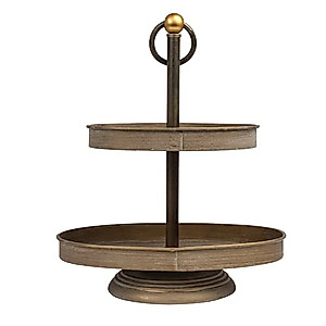 Creative Co-Op Decorative Metal Oval Two Tier Tray with Rustic Antique Copper Finish