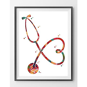 Print Art Stethoscope Watercolor Wall Art Medical Tools Anatomy Art Heart Shaped Stethoscope Love Medicine Wall Art Doctors Nurses,202