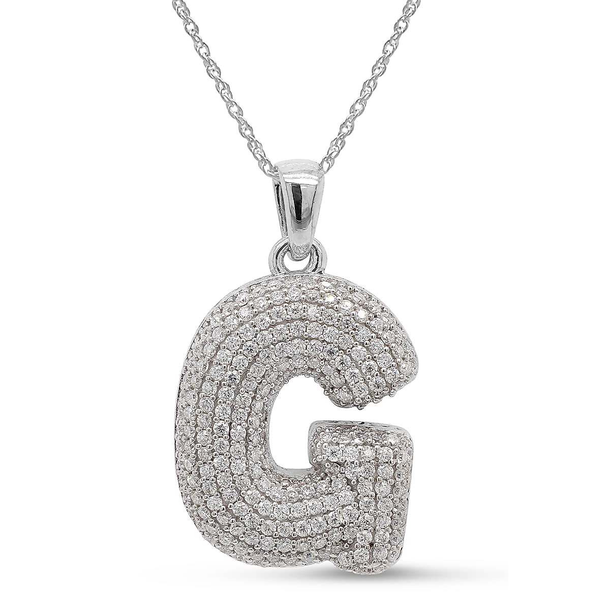 SAVEARTH DIAMONDS 1 1/8 Carat Round Cut Lab Created Moissanite Diamond Initial Bubble Letter G Pendant Necklace In 14k White Gold Over Sterling Silver With 18" Chain (VVS1, 1.13 Cttw)