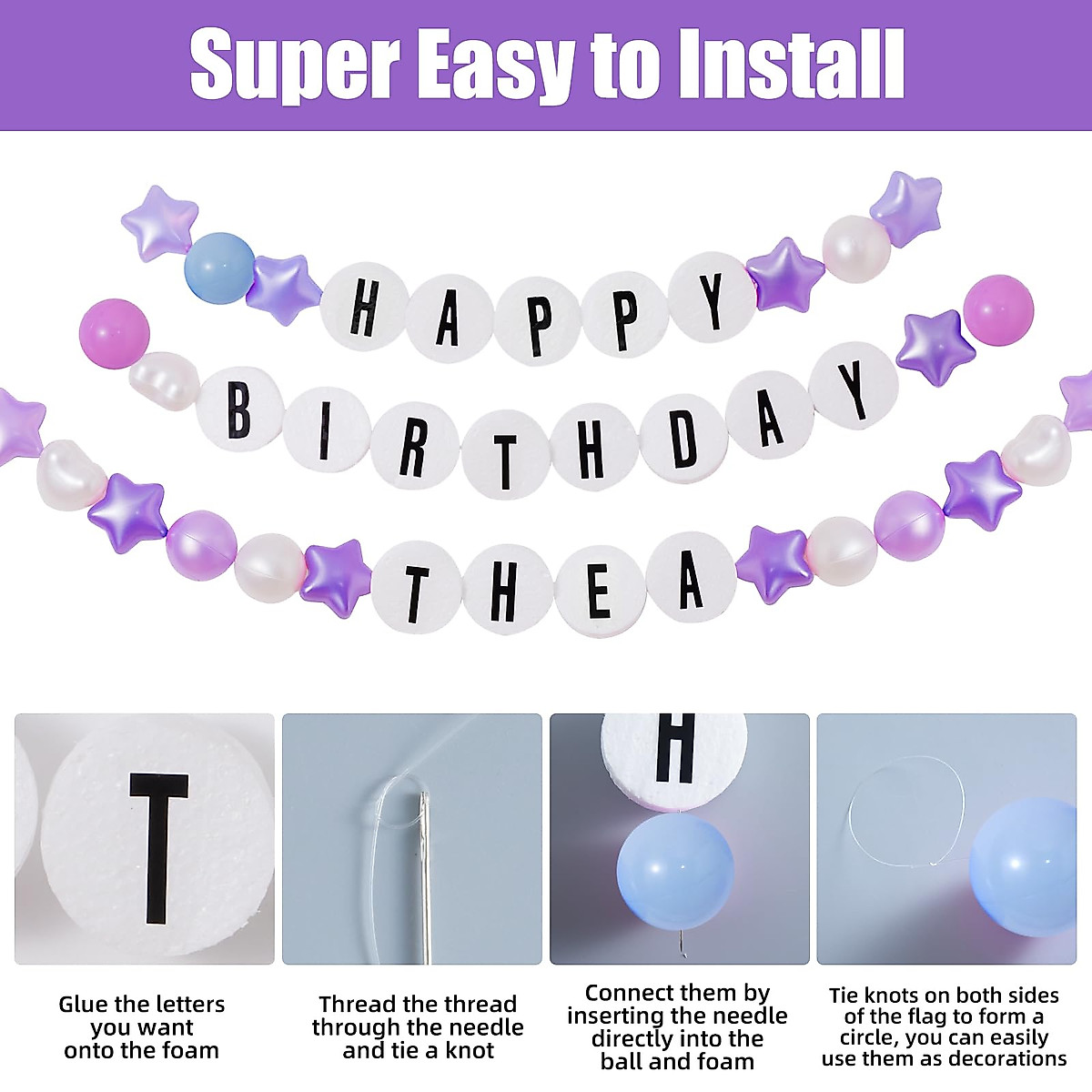 SHANBOYU DIY 3D Friendship Bracelet Birthday Banner Music Fans Birthday Decoration for concert Theme Supplies Wall Door Bunting Banner Flag Birthday disco prom Supplies (Macaron color)