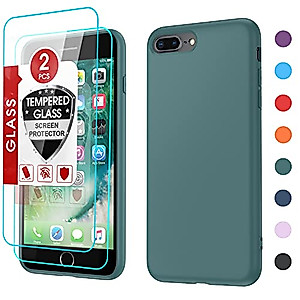 LeYi for iPhone 8 Plus Case: iPhone 7 Plus Case with 2 Pack Tempered Glass Screen Protectors, Shockproof Full-Body Liquid Silicone with Soft Anti-Scratch Microfiber Liner, Green…