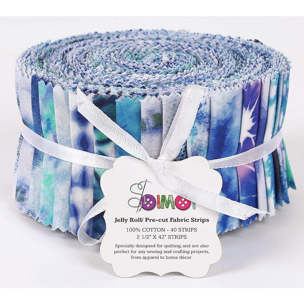 Soimoi 40Pcs Tie Dye Print Cotton Precut Fabrics for Quilting Craft Strips 2.5x42inches Jelly Roll - Blue