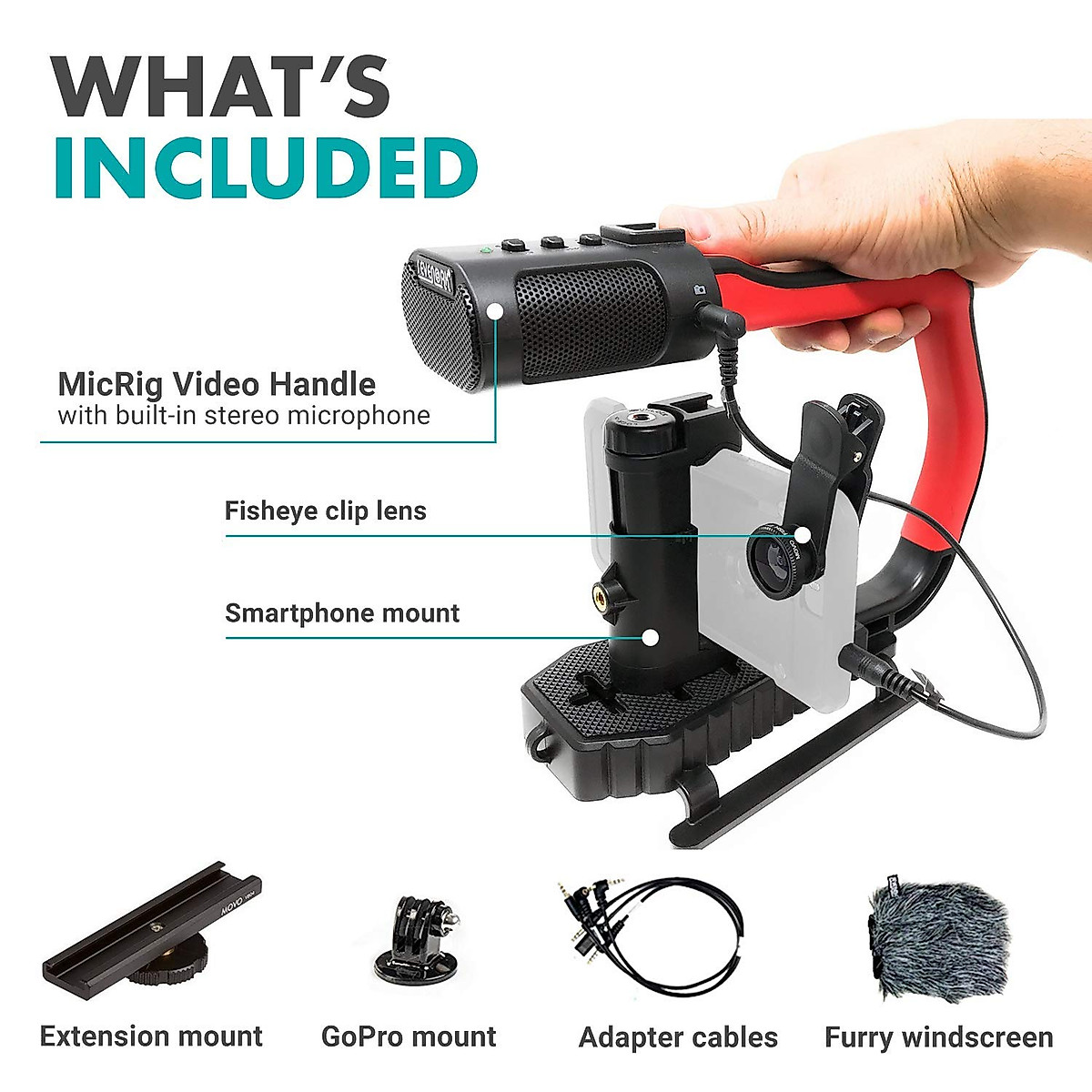 Sevenoak MicRig Universal Video Grip Handle with Integrated Stereo Microphone, Windscreen, and Shoe Extender Bracket for DSLR Cameras, iPhone, Android Smartphones and GoPro (Red)