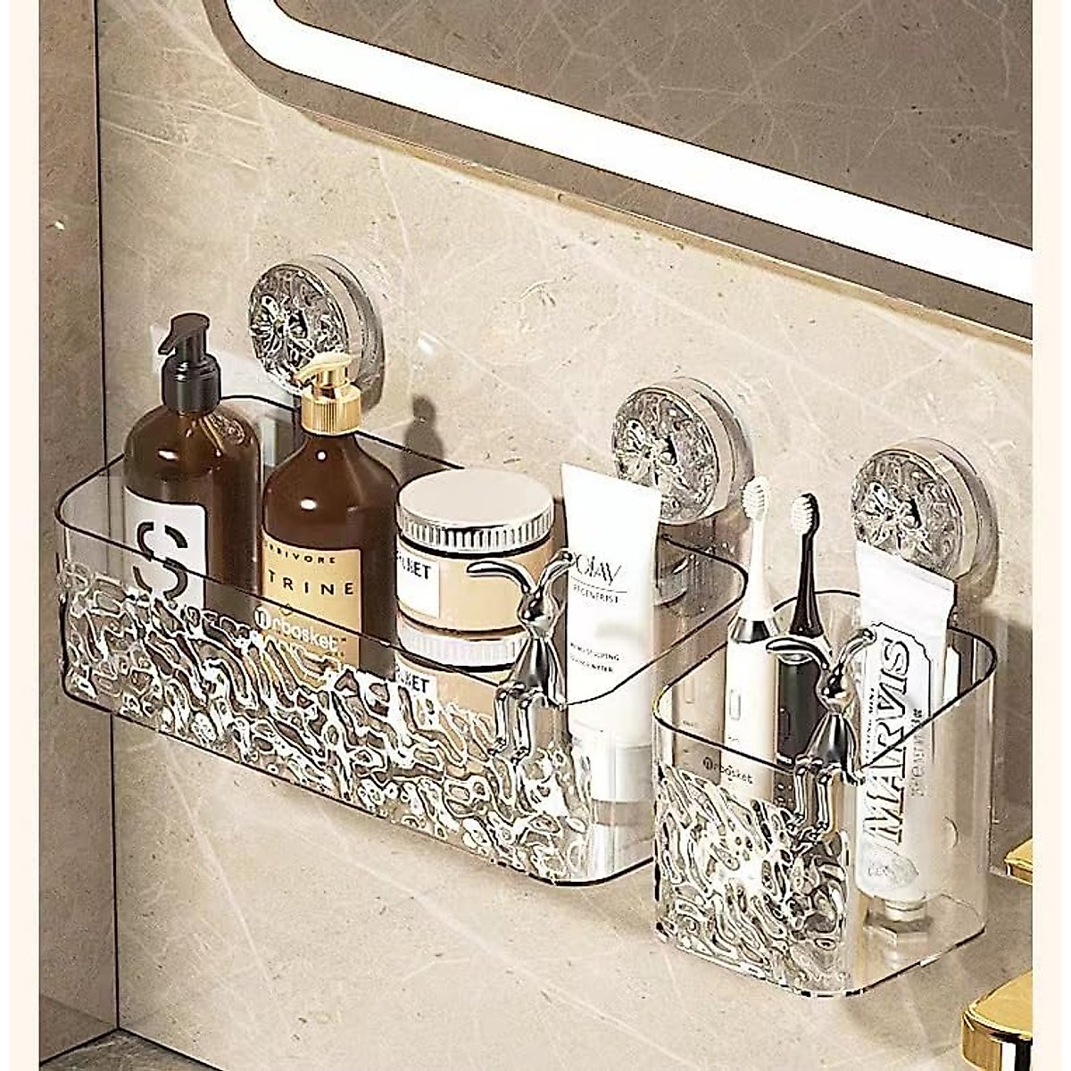 Glacier Pattern Suction Cup Shelf - Stylish Shower Caddy with Convenient Soap Dispenser，Elegant and Functional