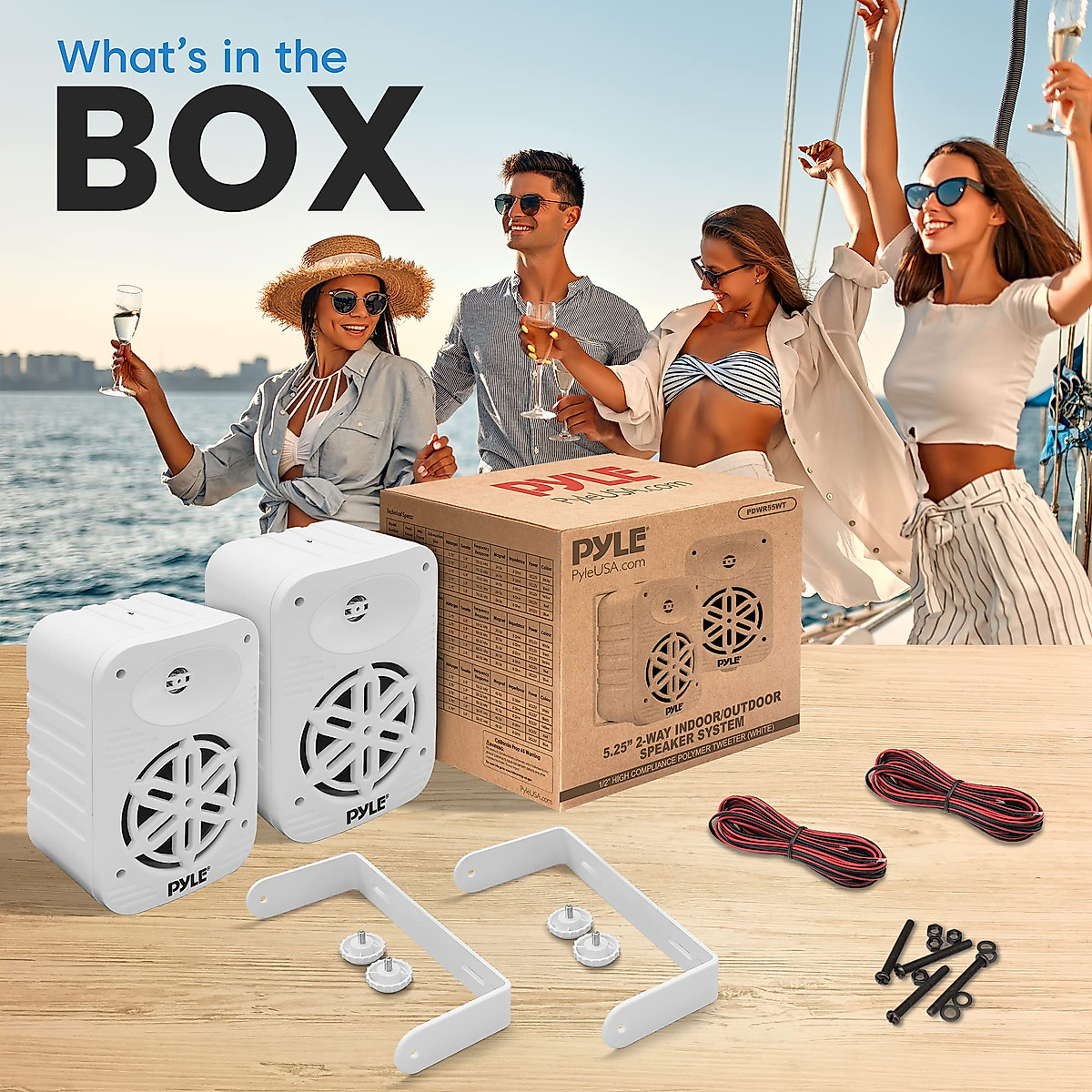 PyleUsa Indoor Outdoor Speakers Pair-500 Watt Dual Waterproof 5.25” 2-Way Full Range Speaker System w/ 1/2”High Compliance Polymer Tweeter - in-Home, Boat, Marine,Deck,Patio,Poolside (White) PDWR55WT