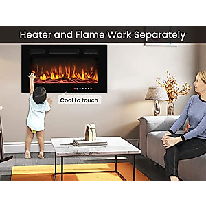 Alice 30" Electric Fireplace Inserts Recessed, Wall Mounted Fireplace LED Fireplace with 12 Flame Colors, Touch Screen, Remote Control, Timer, Carbon & Crystal Stones 500W/1500W - 30 inches