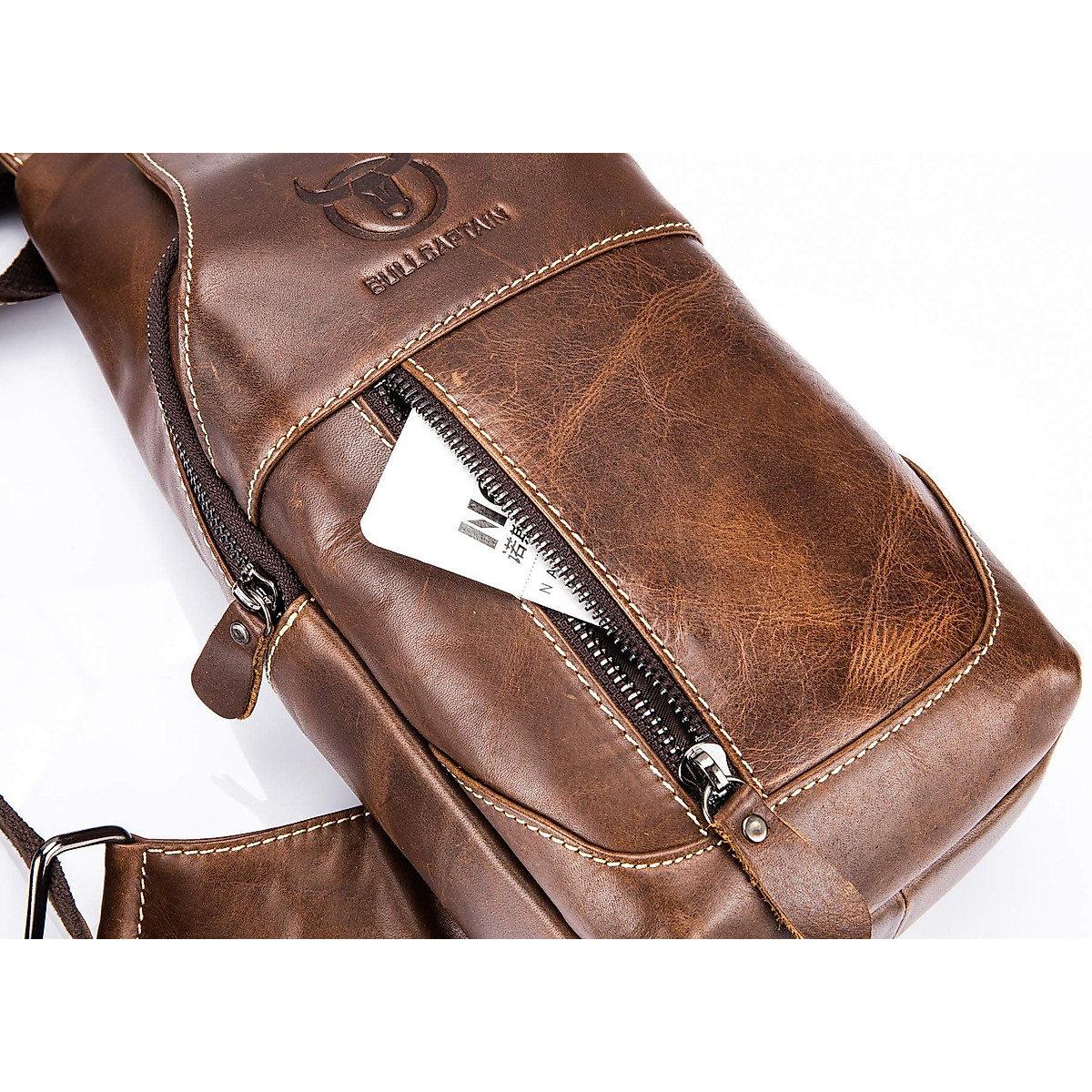 Genuine Leather Sling Bag,Full Grain Leather Casual Crossbody Shoulder Chest Bag Travel Hiking Vintage Day Pack Backpacks for Men (Brown)