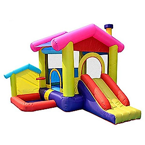 Bouncy Castle, Inflatable Castle Jumping Slide Bounce House, Children's Trampoline with Blower, Suitable for Outdoor Family Playground Garden Kid's Play and Entertainment