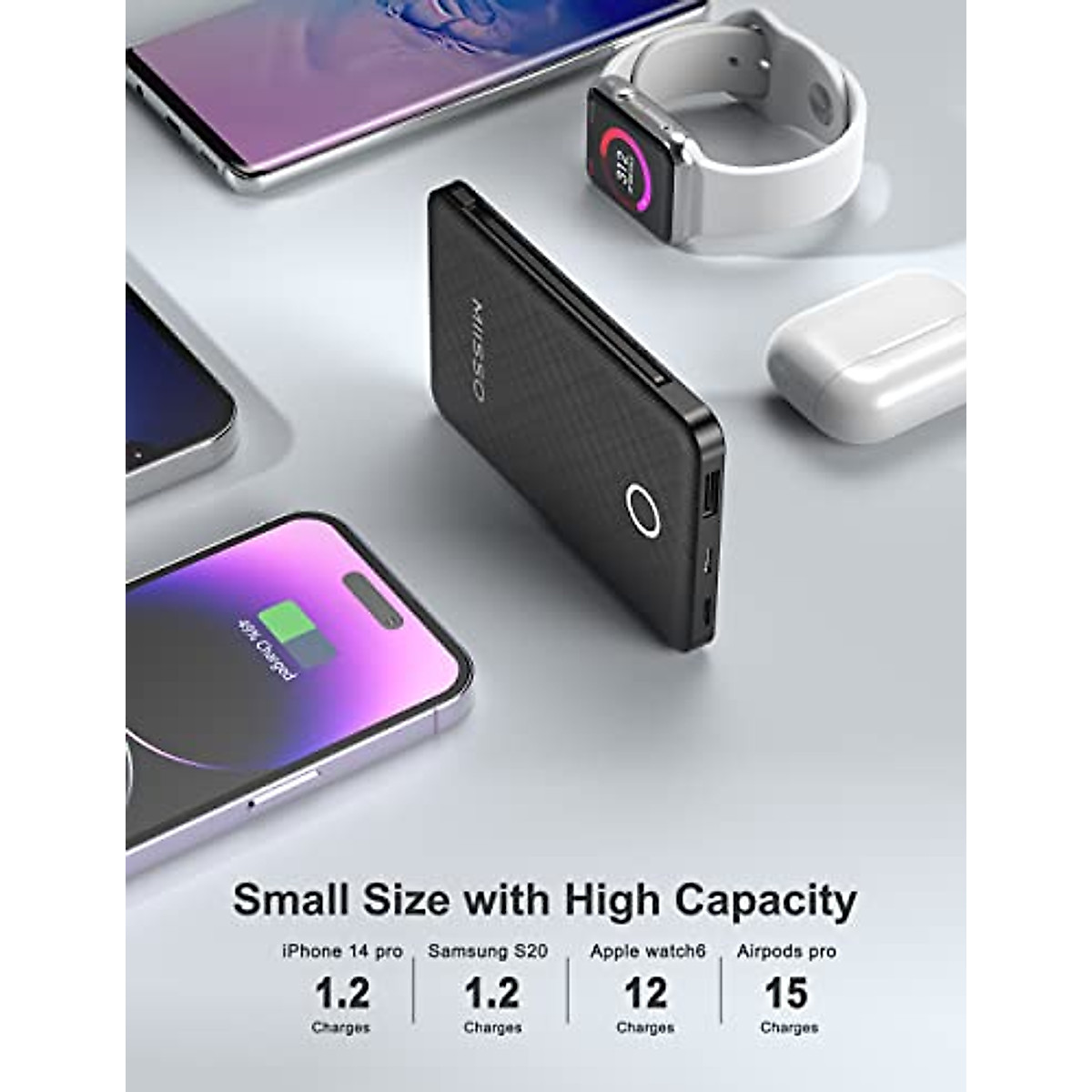 6000mah Ultra Slim Built in Cables Power Bank, Card Size Built in USB C Cords Battery Pack Portable Charger for phones, 3 Output External Battery Pack Compatible with iPhone, Samsung and Heated Vest